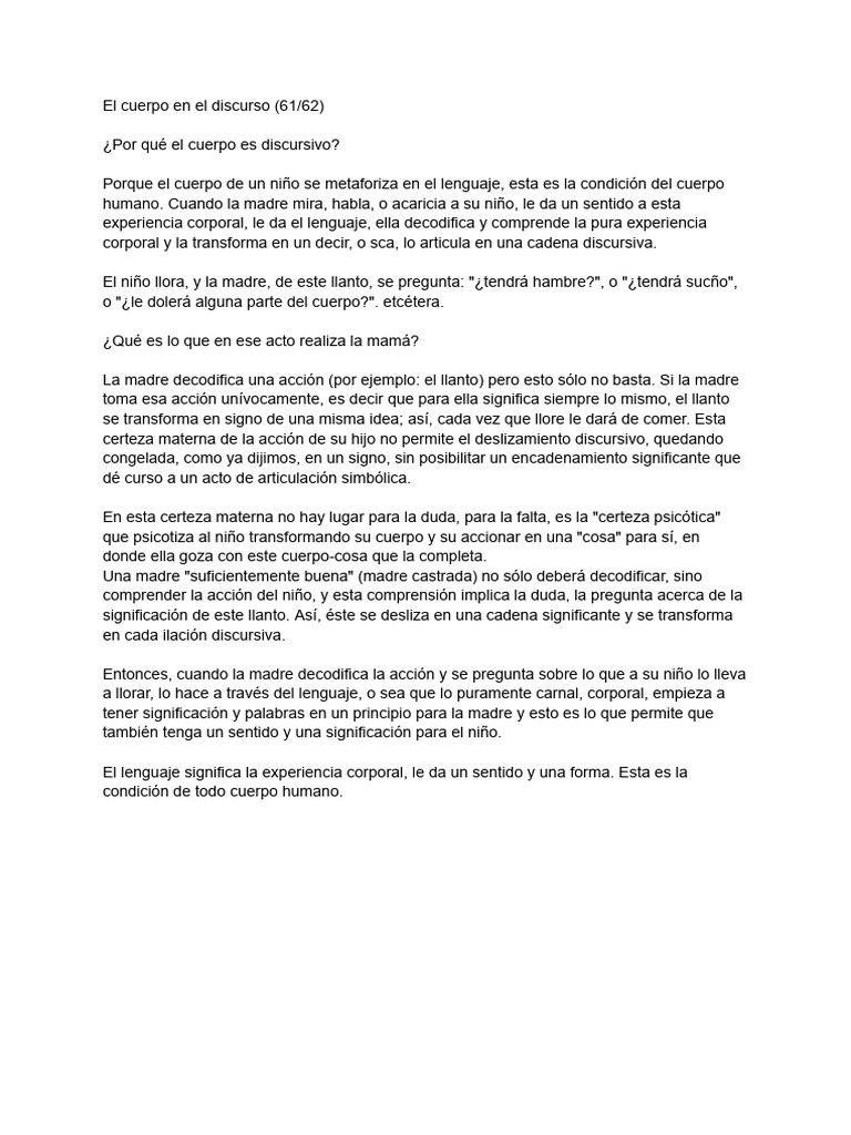 El Cuerpo en El Discurso (61-62) | PDF