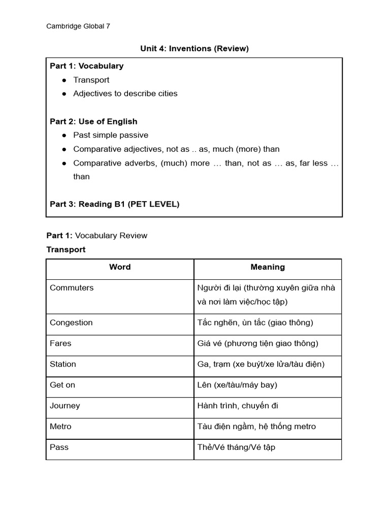 Unit 4 - Inventions (Review) | PDF | Syntax | Linguistic Typology