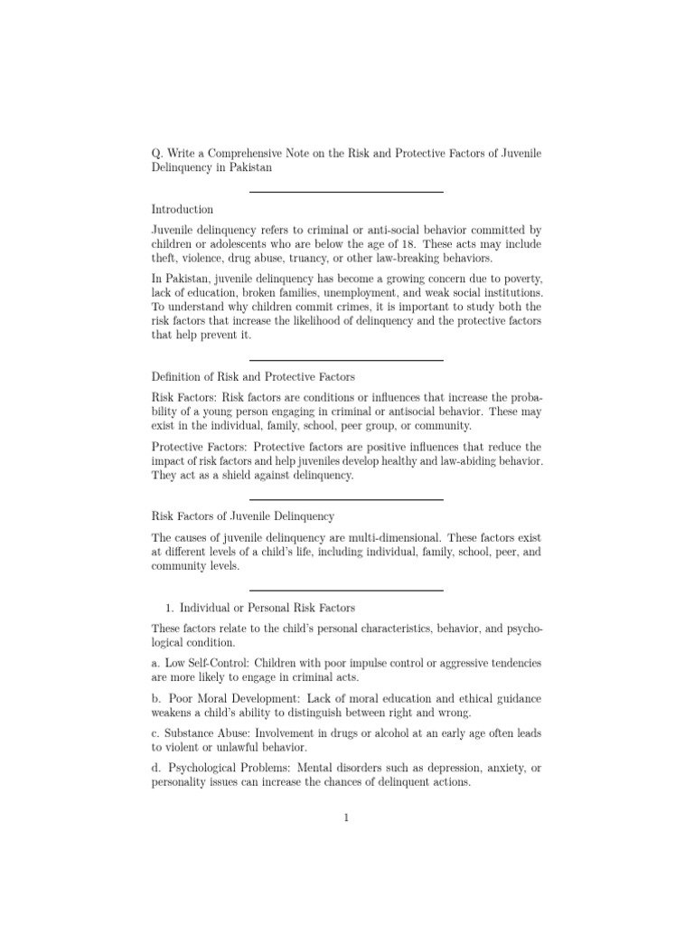 Risk Factors of Juvenile Delinquency in Pakistan | PDF | Juvenile ...