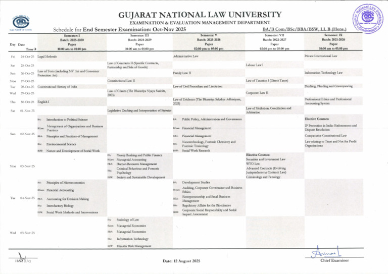 Sem Exam Schedule | PDF