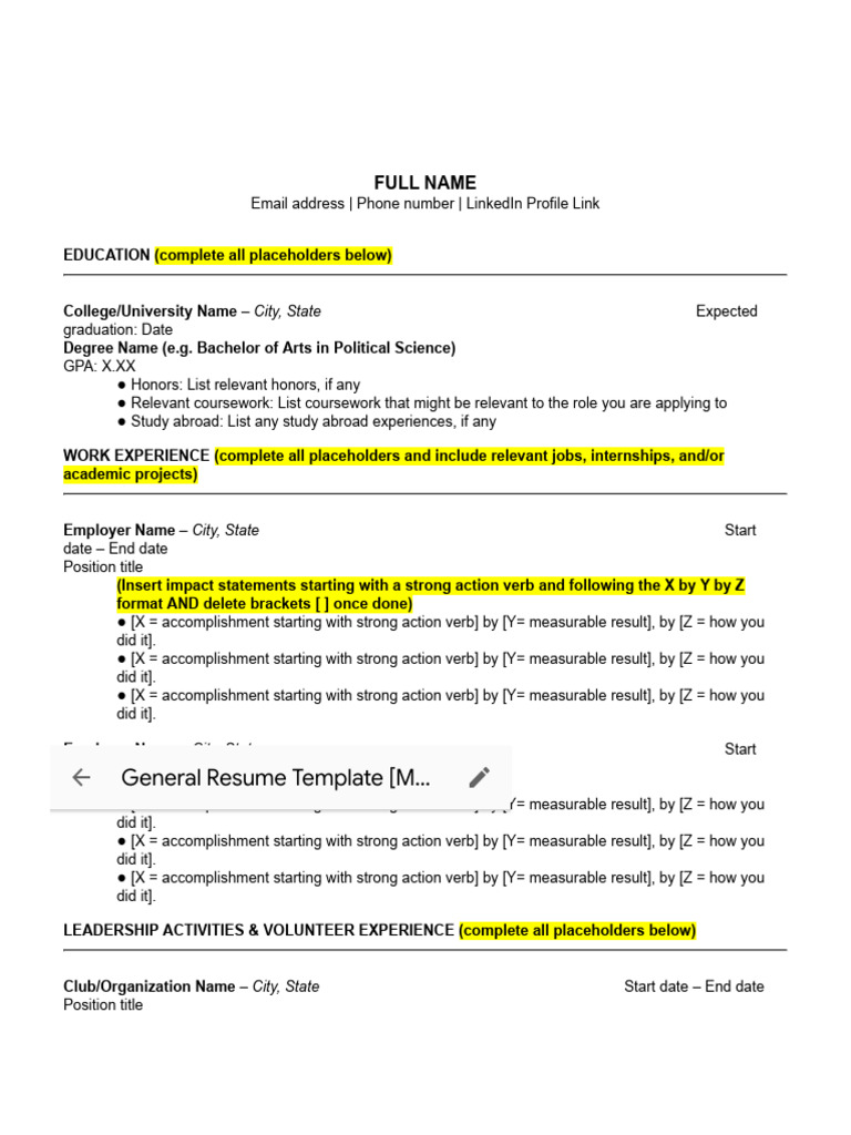 Comprehensive Resume Template Guide | PDF