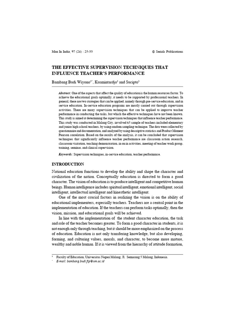 Effective Supervision Techniques for Teachers | PDF | Teachers | Psychology
