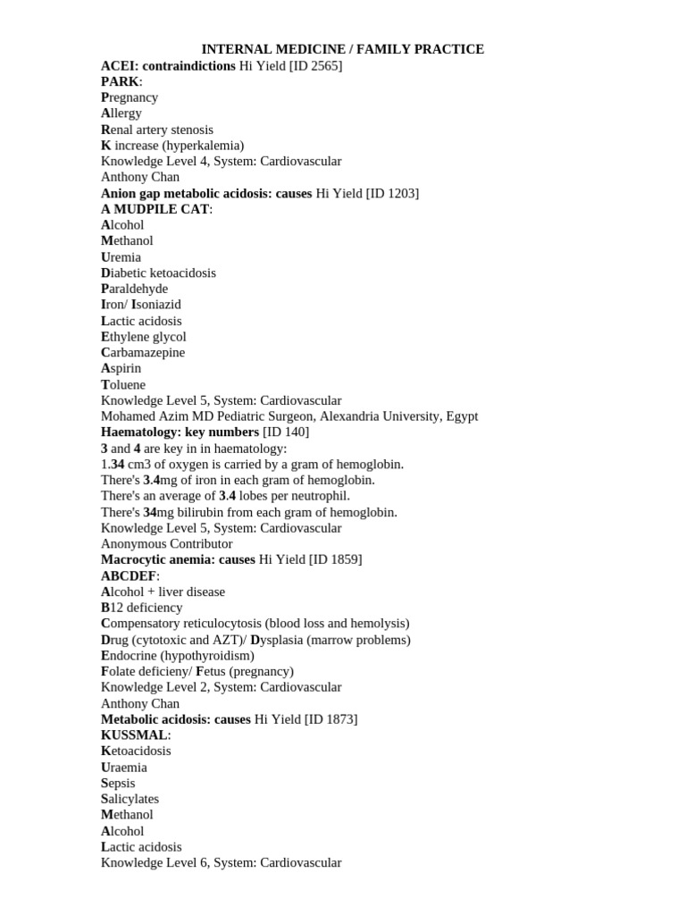 Mnemonics Internal Medicine | PDF | Lung | Pneumonia