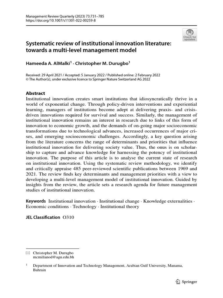 Systematic Review of Institutional Innovation | PDF | Innovation ...
