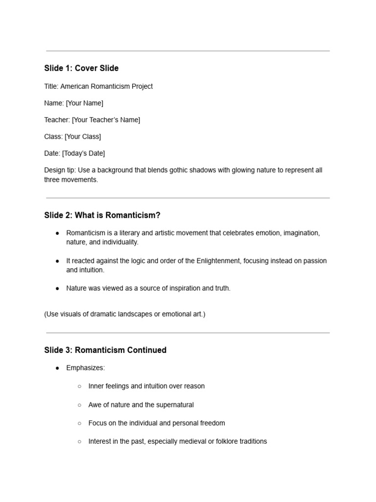 American Romanticism Project | PDF | Transcendentalism | Romanticism