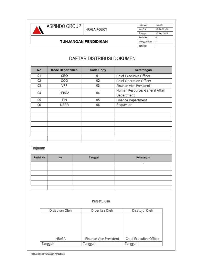 Tunjangan Pendidikan Karyawan ASPINDO | PDF