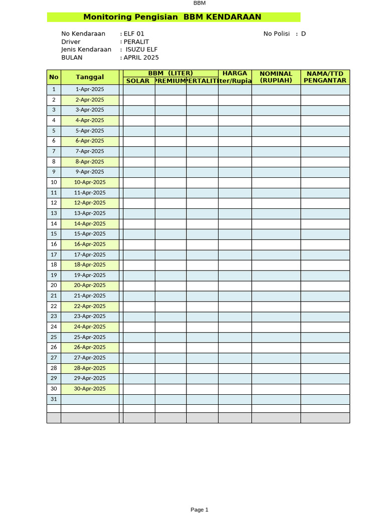 Form Kontrol BBM | PDF