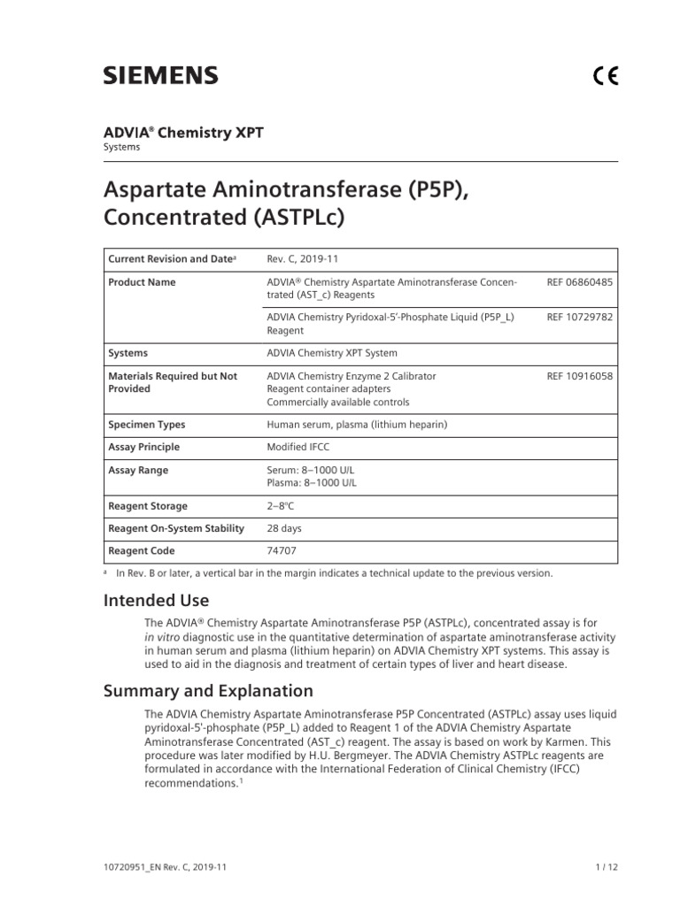 Aspartate Aminotransferase P5P, Concentrated - ADVIA Chemistry XPT ...