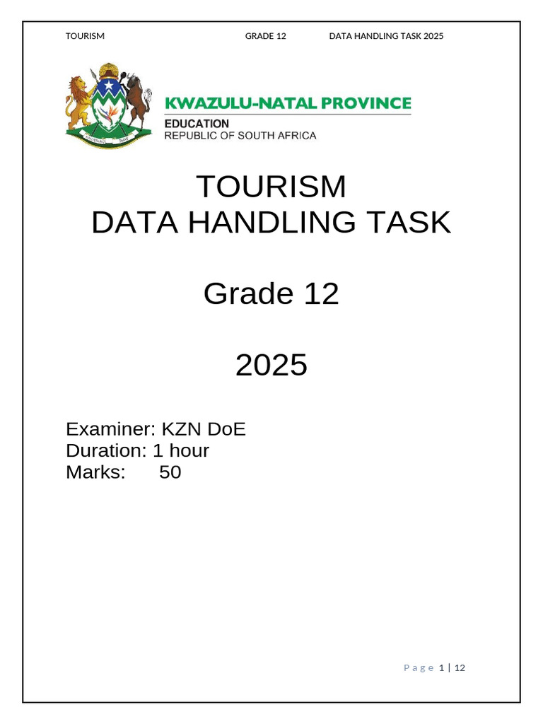 Grade 12 Tourism Data Handling 2025 | PDF | Tourism | South Africa
