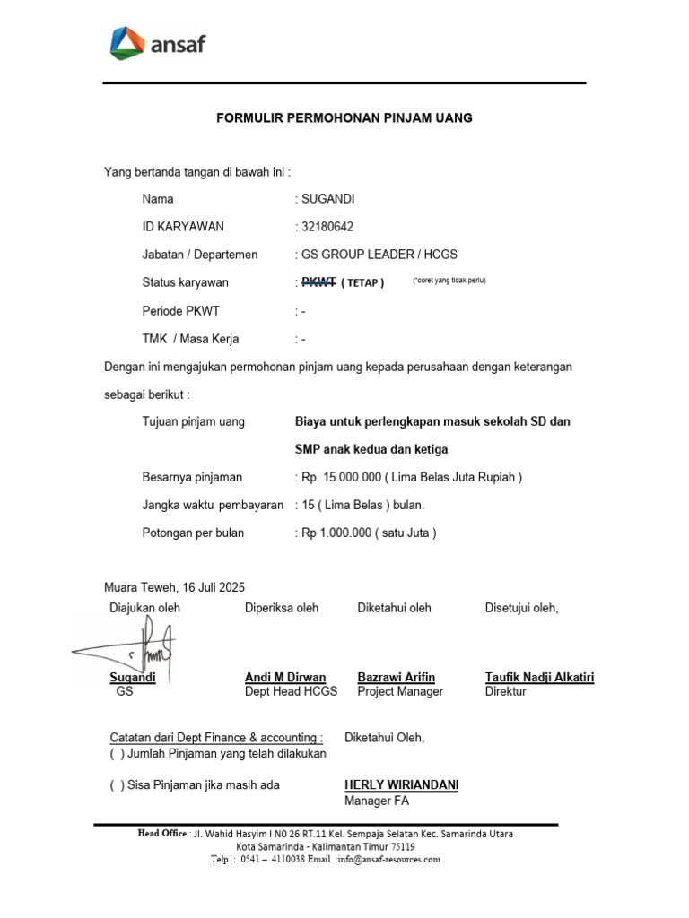Form Pengajuan Pinjaman Dana | PDF