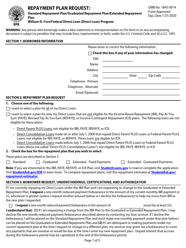 Repayment Plan Request | PDF | Forbearance | Loans