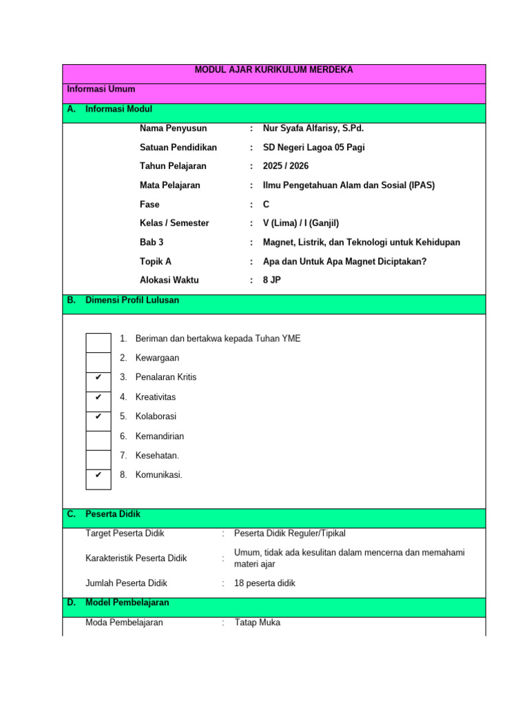 Modul Ajar Kurikulum Merdeka Ipas Print | PDF