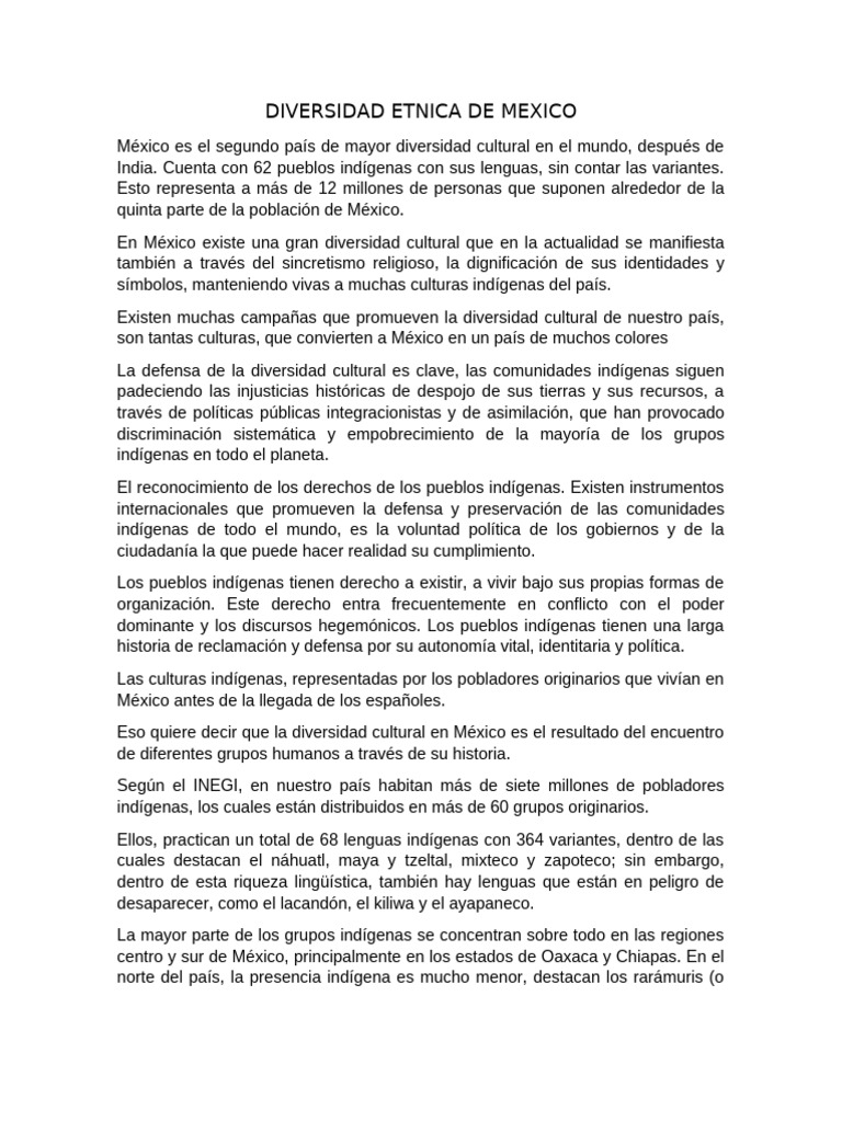 Diversidad Étnica y Cultural en México | PDF | México | Náhuatl