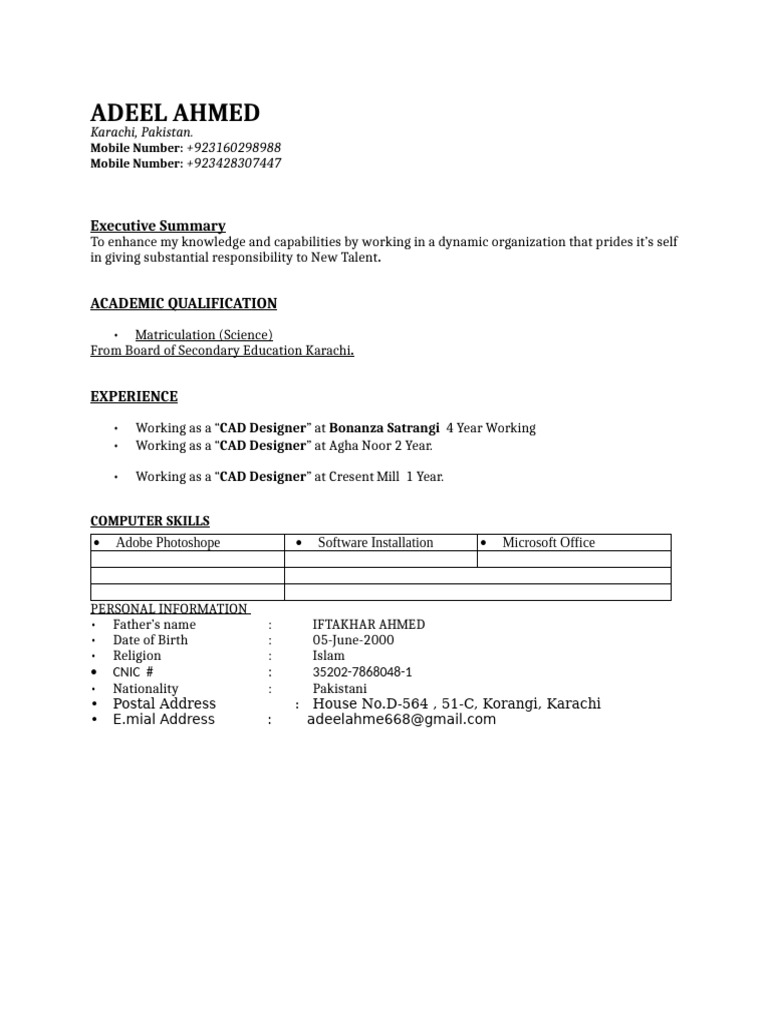 Adeel Ahmed - CAD Designer Resume | PDF