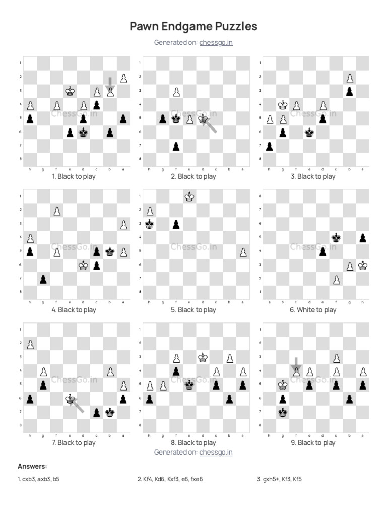 Pawn Endgame Puzzle Solutions | PDF | Chess | Chess Theory