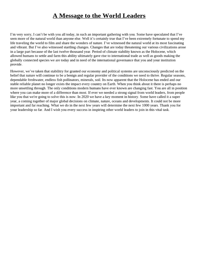 Urgent Call to World Leaders on Climate | PDF