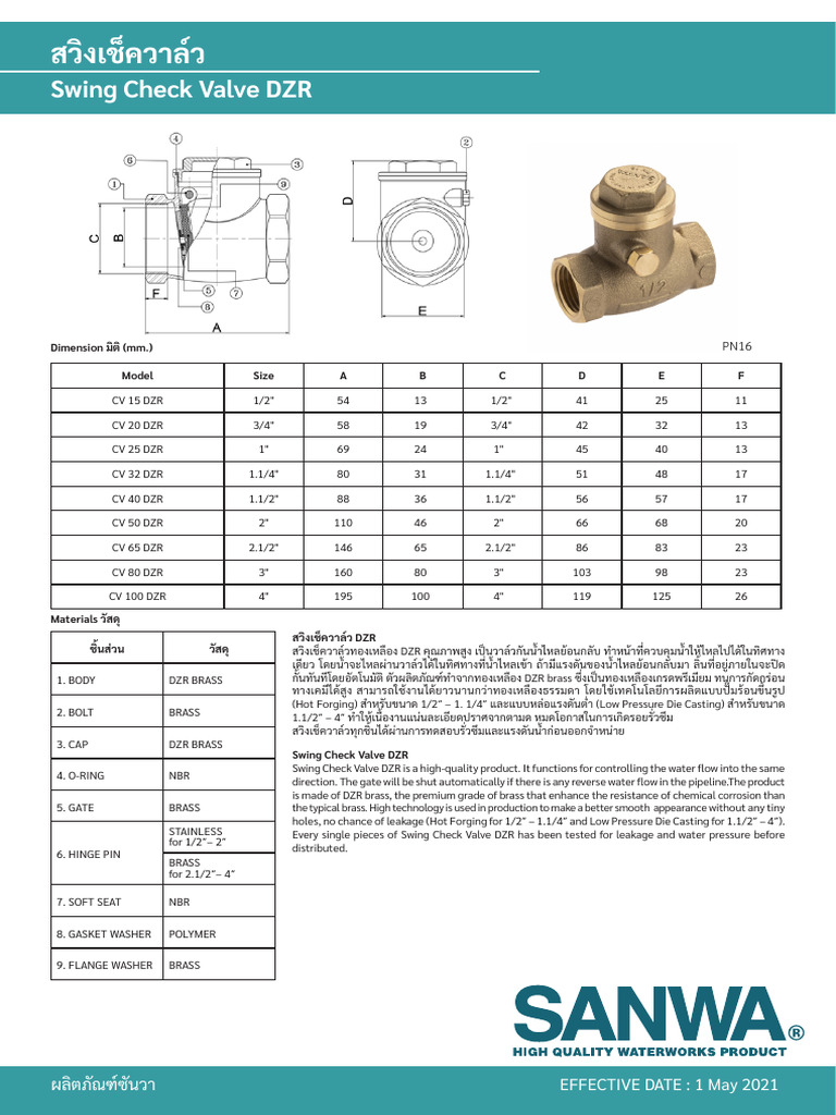 Sanwa Swing Check Valve CV DZR | PDF