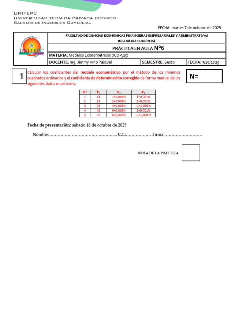 Practica en Aula N°6 ICO-325 Modelos Econometricos | PDF