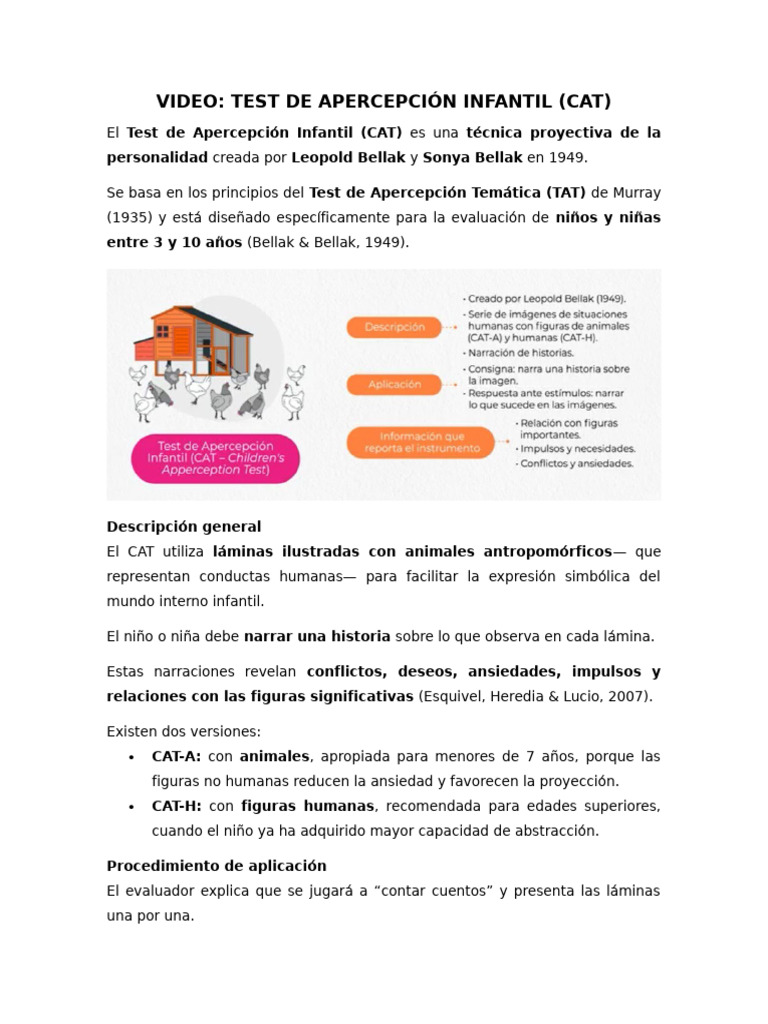 Test de Apercepción Infantil (CAT) | PDF | Ciencias del comportamiento ...