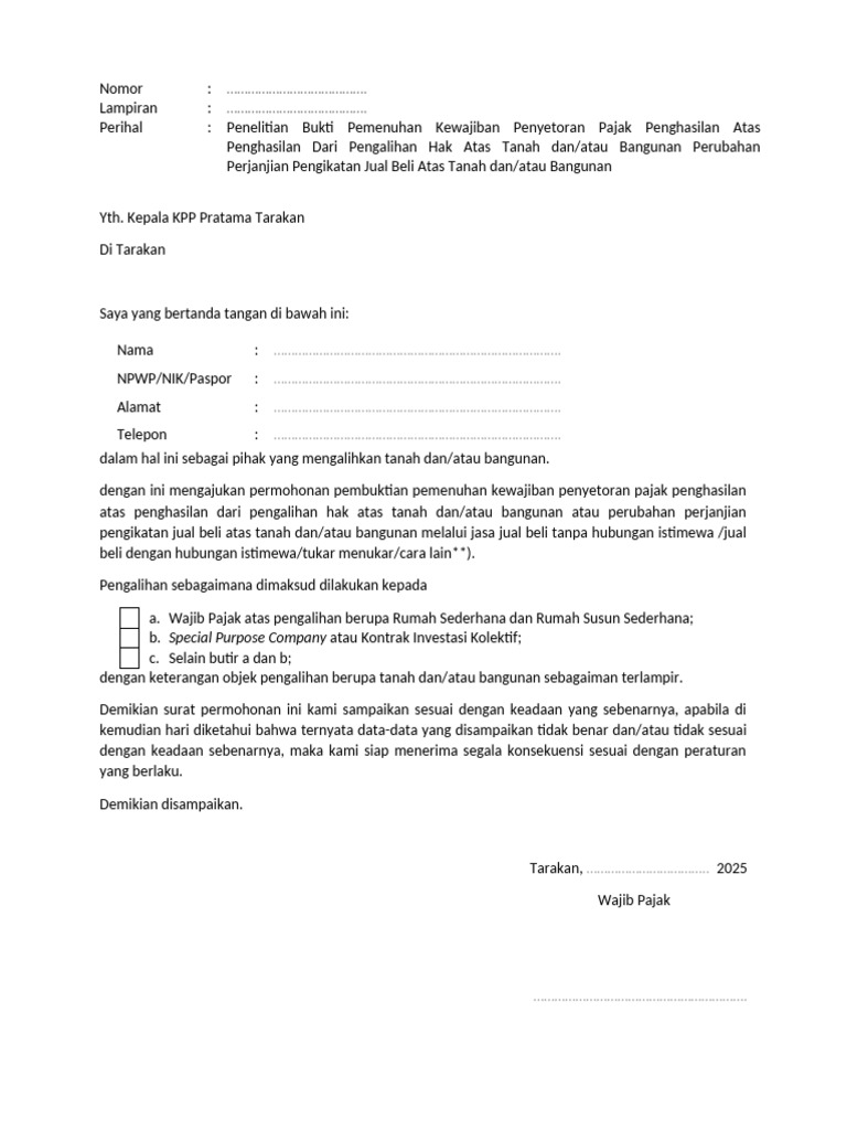 Form Permohonan Validasi SSP | PDF