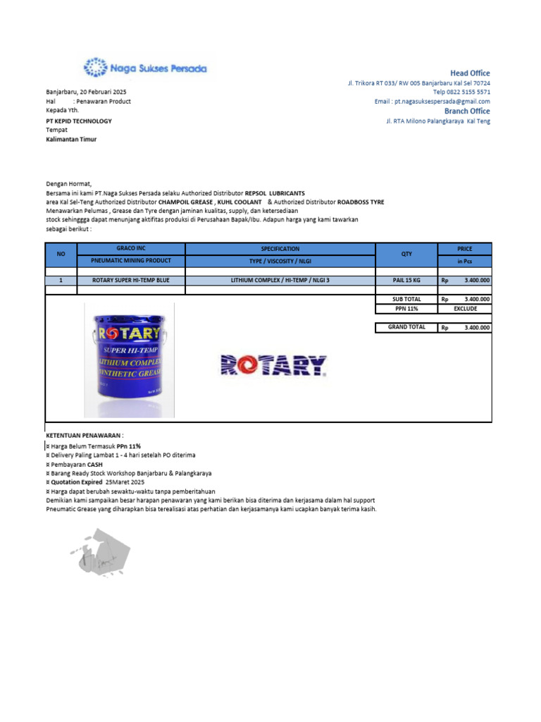 Quotation Rotary Grease | PDF