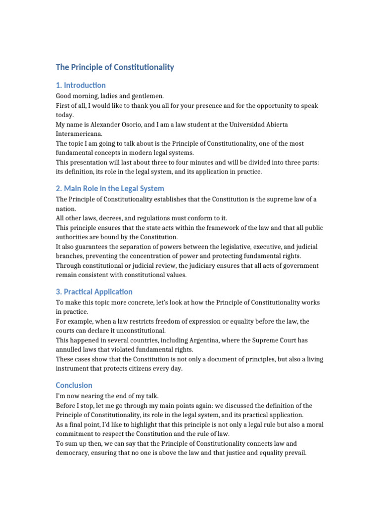 Principle of Constitutionality Alexander Osorio | PDF