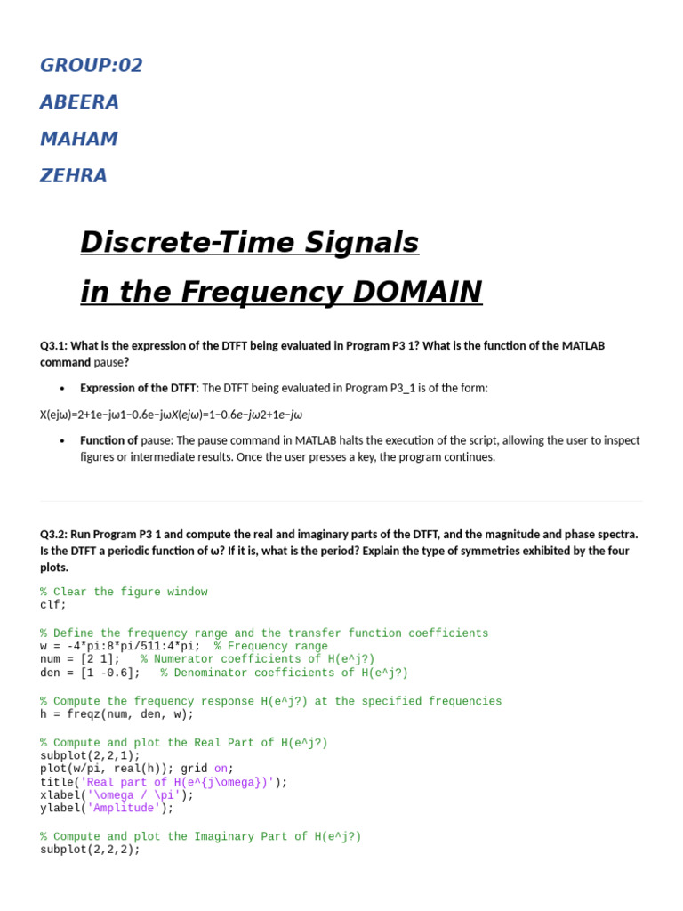 Lab Report of Digital Signal Processing Using MATLAB | PDF | Phase (Waves) | Spectral Density