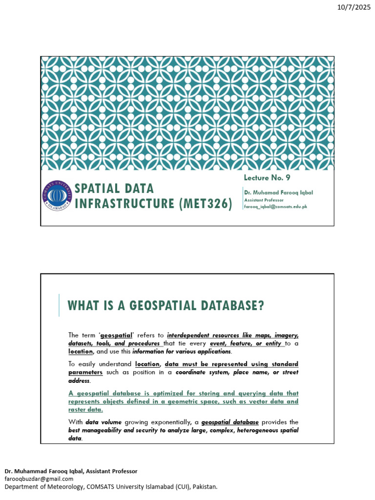 Lecture No. 9 | PDF | Geographic Information System | Databases