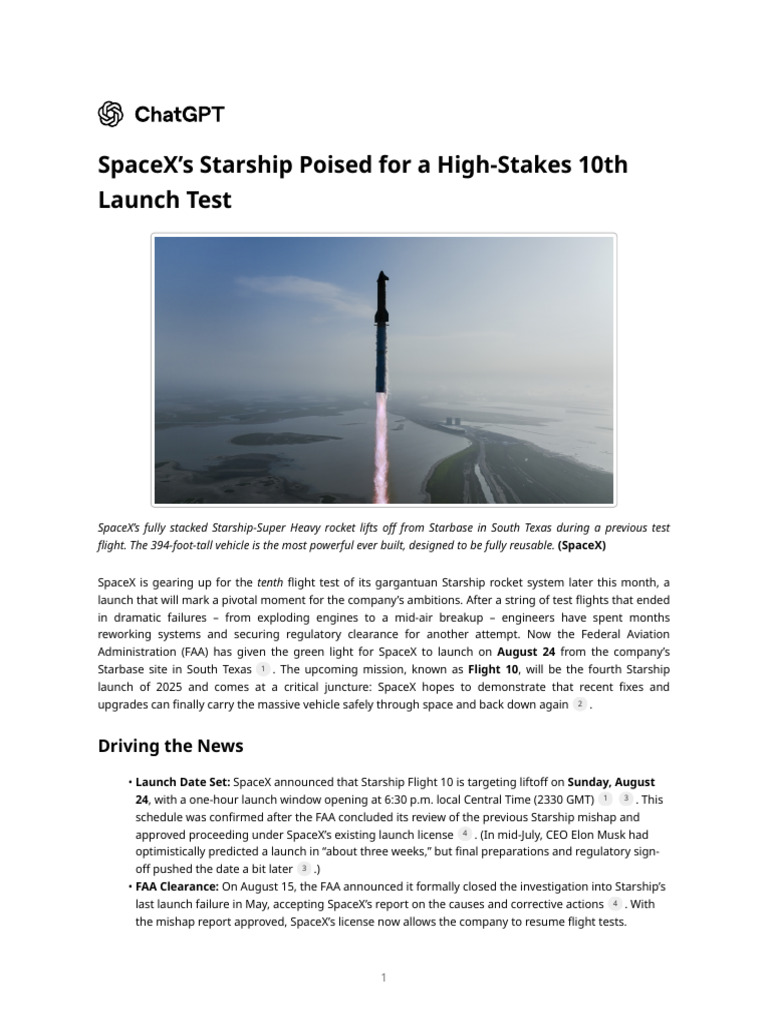 SpaceX's Starship Poised For A High-Stakes 10th Launch Test | PDF ...