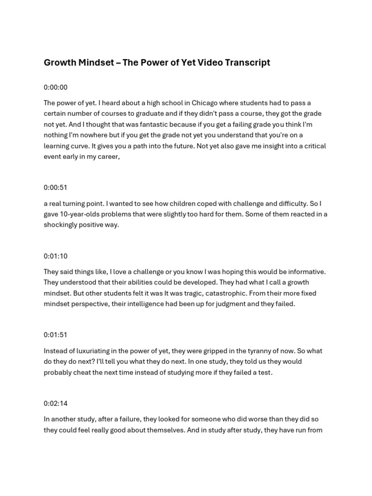Growth Mindset: Embracing the Power of Yet | PDF | Mindset | Learning