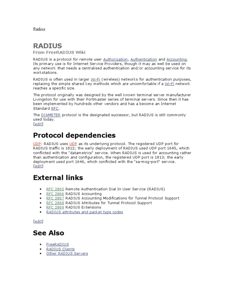 Radius: Protocol Dependencies | PDF | Radius | Internet Standards