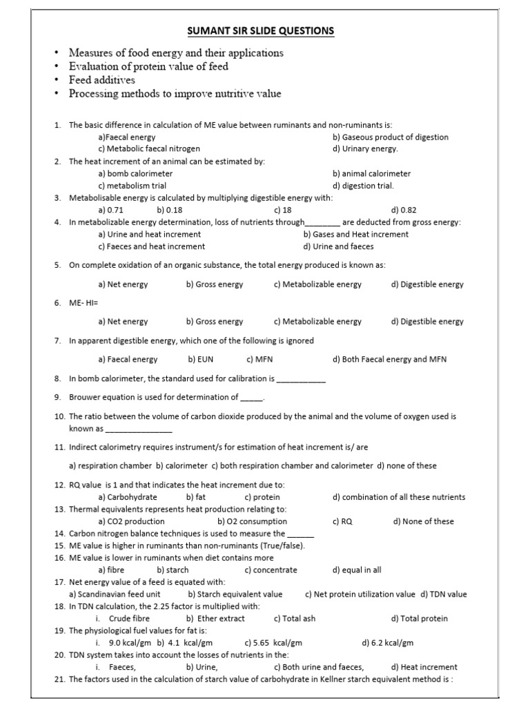 Sumant Sir Slide Questions | PDF | Ruminant | Dietary Fiber