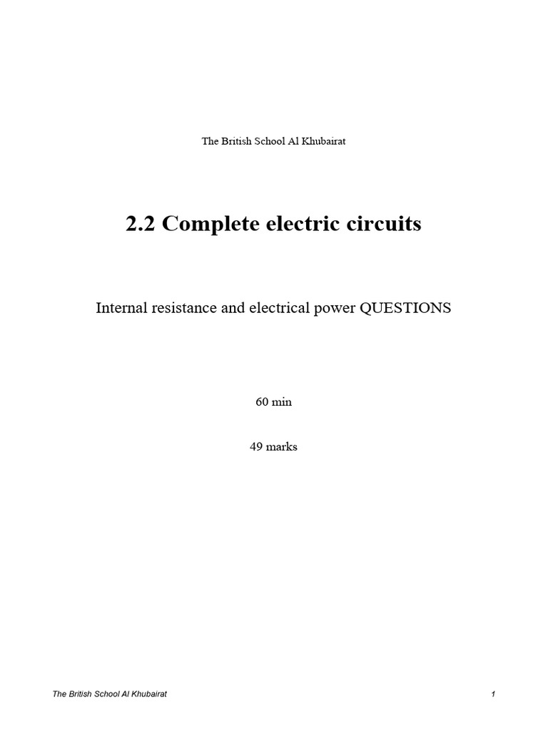 Electric Circuits: Internal Resistance & Power | PDF | Voltage ...