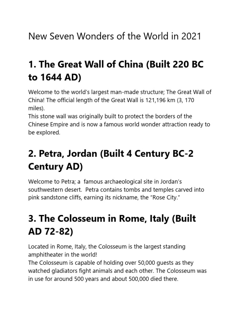 New Seven Wonders of The World in 2021 | PDF