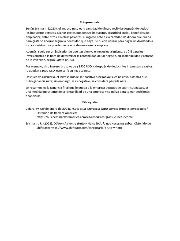 Definición de Ingreso Neto | PDF