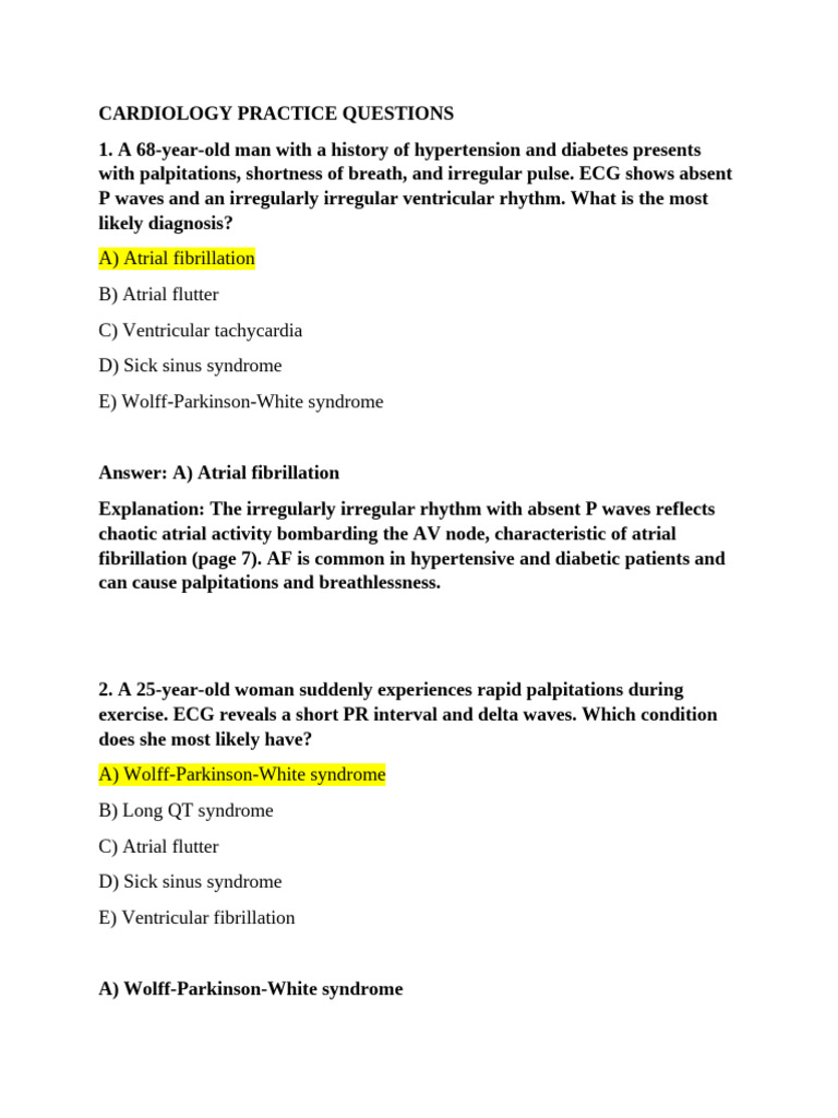 Cardiology Practice Questions-Medicine | PDF | Shock (Circulatory) | Heart