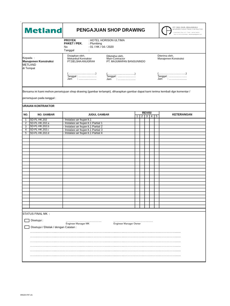 Pengajuan Shop Drawing Proyek Konstruksi | PDF