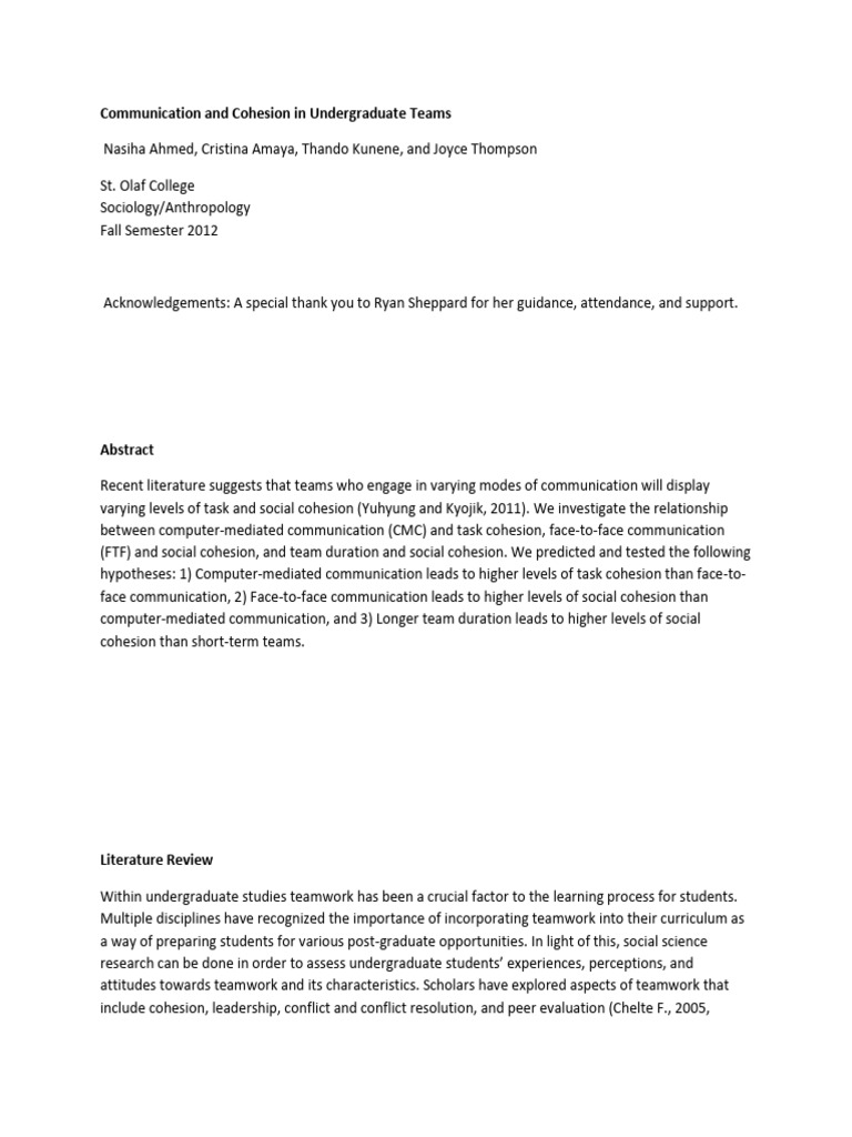 Communication's Impact on Team Cohesion | PDF | Survey Methodology ...