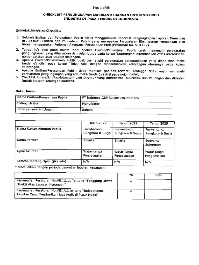 Checklist Pengungkapan Lap Keu - Icbp Dec 2022 | PDF