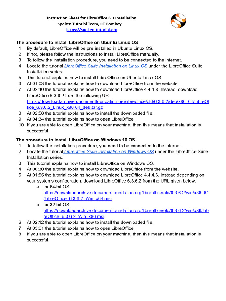 LibreOffice Suite Writer 6.3 Installation Sheet English | PDF