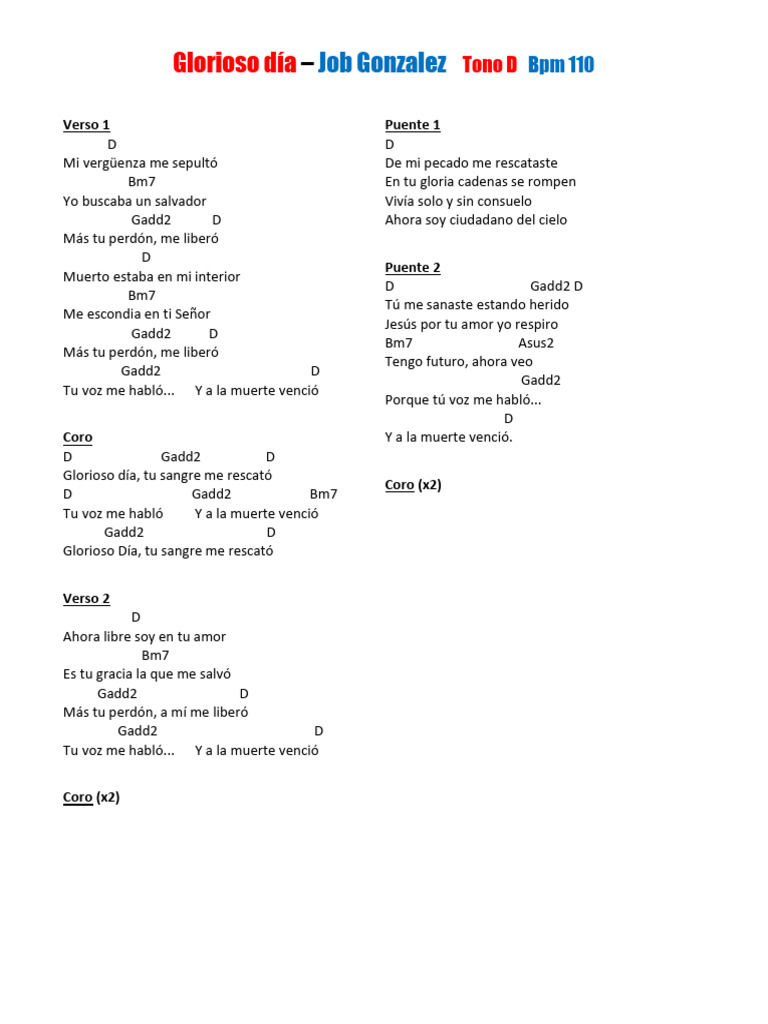 Glorioso Día - Job Gonzalez: Acordes y Letra | PDF