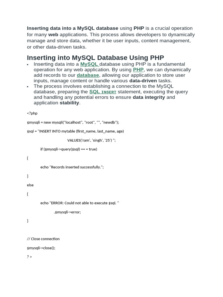 Inserting Data Into a MySQL Database | PDF