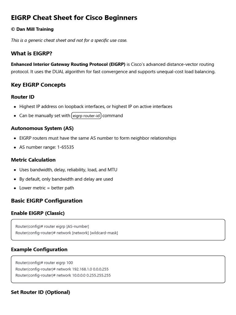 1. EIGRP Cheat Sheet | PDF | Computer Network | Network Layer Protocols