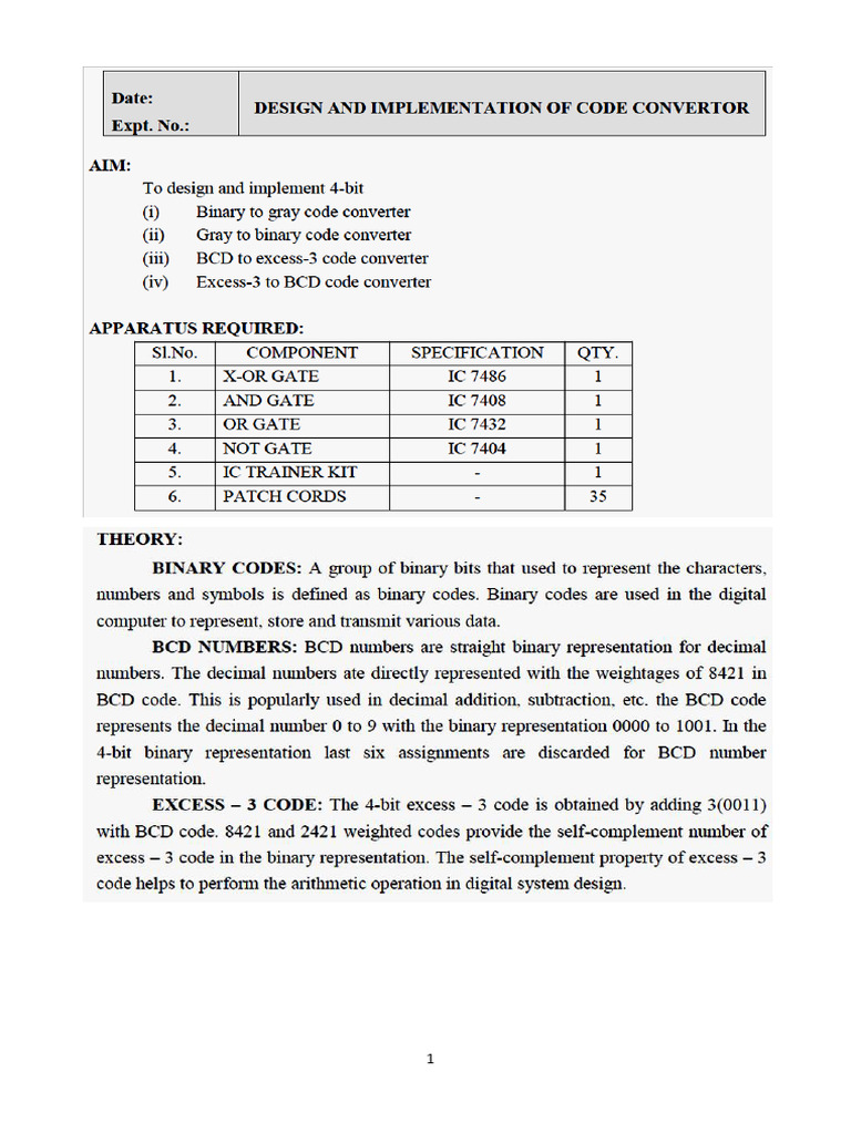 Code Conversion BCD To Excess - 3 and Excess 3 To BCD, Binary To Gray ...