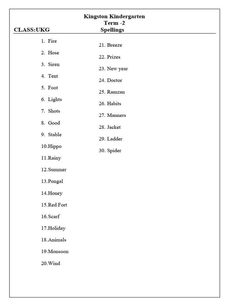 Ukg Spellings Term 2 | PDF