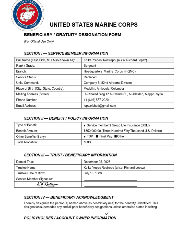 Compressed L USMC Beneficiary Designation Form (1) (2) (1) (1) (4) Compressed | PDF