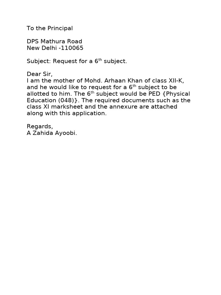 Application For 6th Subject. | PDF