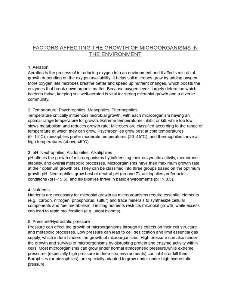 Environmental Factors in Microbial Growth | PDF | Microorganism | Soil