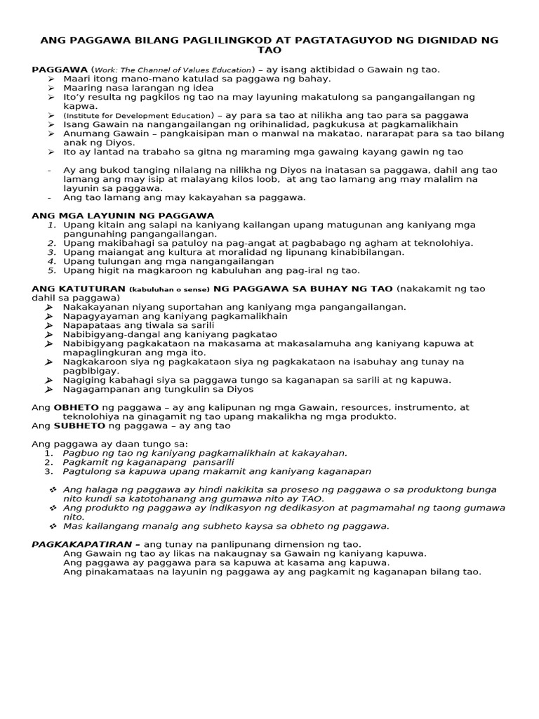 Ang Paggawa Bilang Paglilingkod at Pagtataguyod NG Dignidad NG Tao | PDF