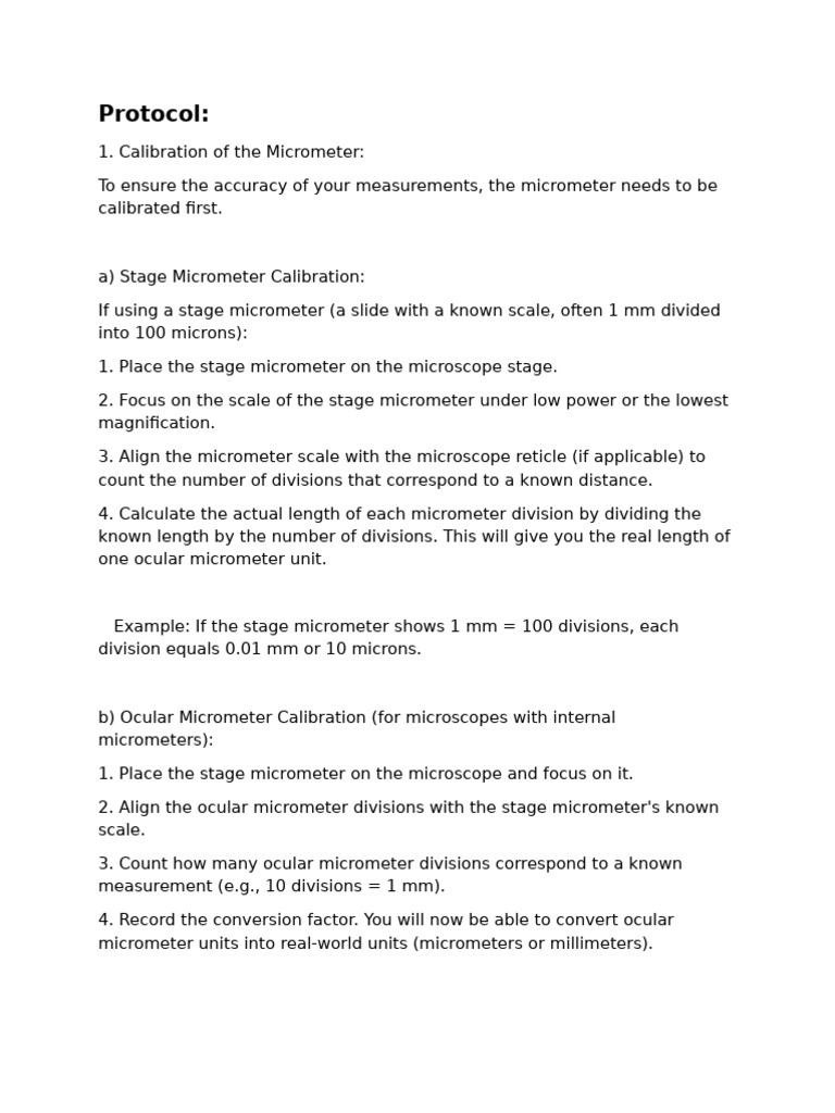 Micrometer Calibration and Cell Measurement | PDF